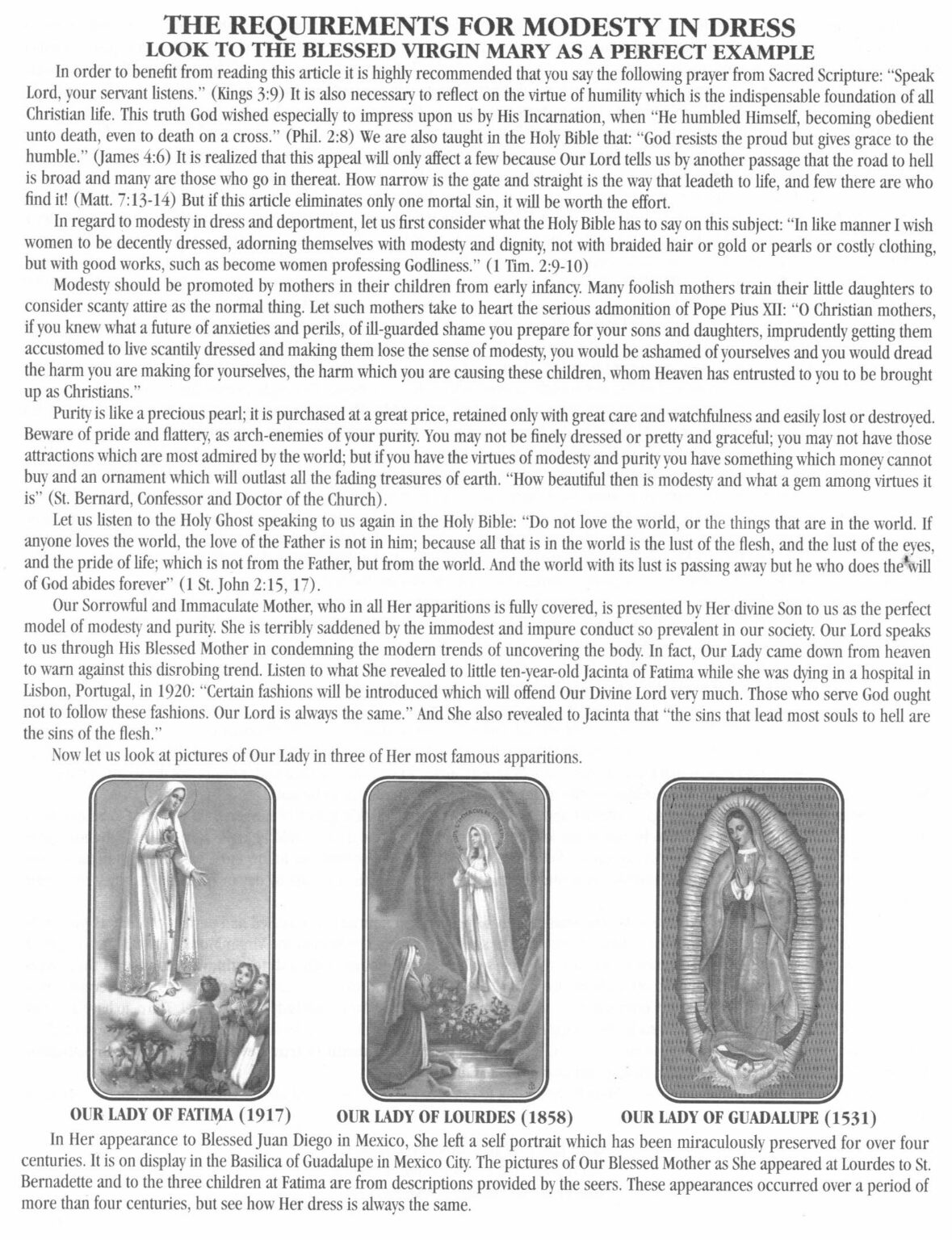Requirements for Modesty in Dress – 2 pg article † – Our Lady of the ...